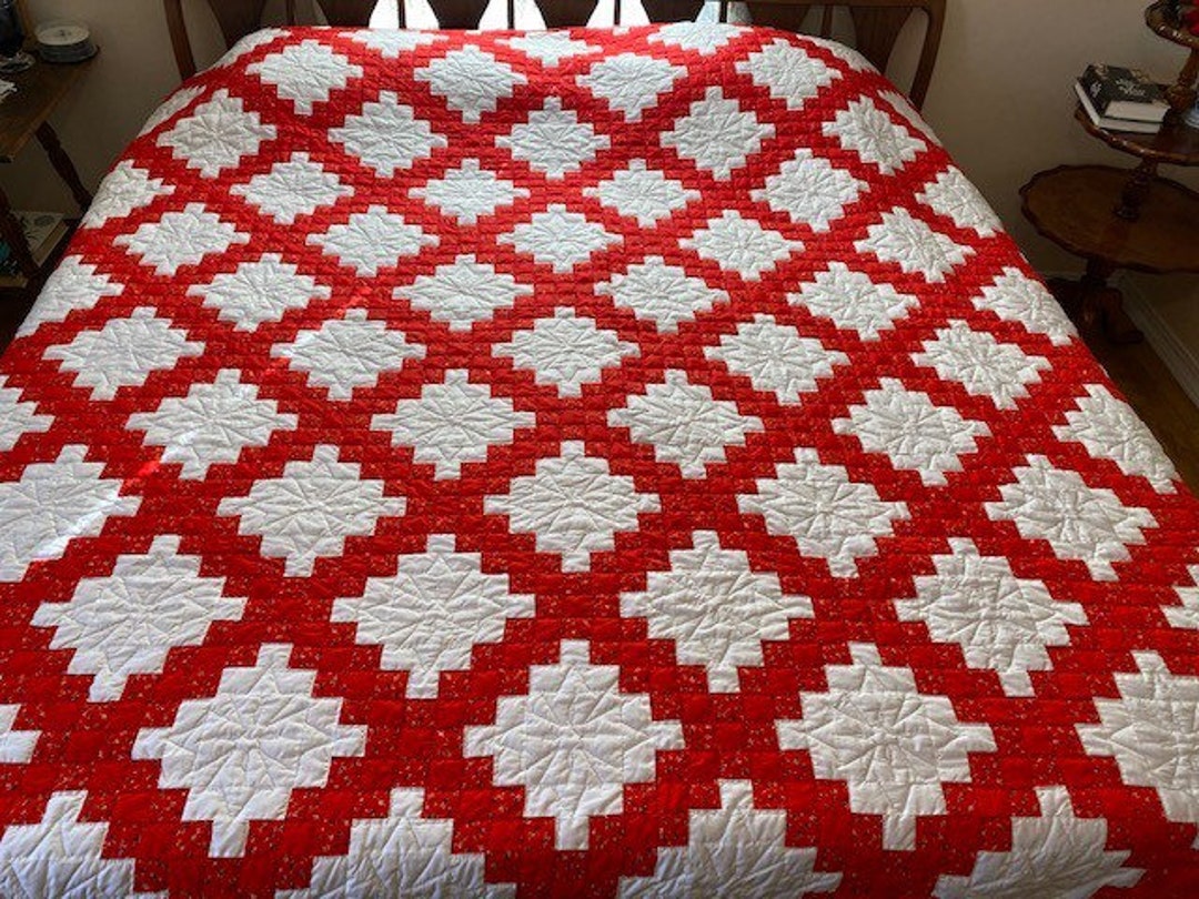 Hand Quilted Quilt in Red and White Irish Chain Pattern Red Blanket ...