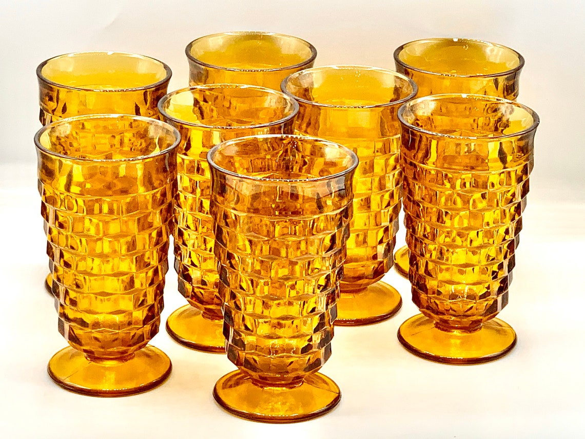 Amber Tumblers Vintage Drinking Glasses Whitehall Cube Or Etsy