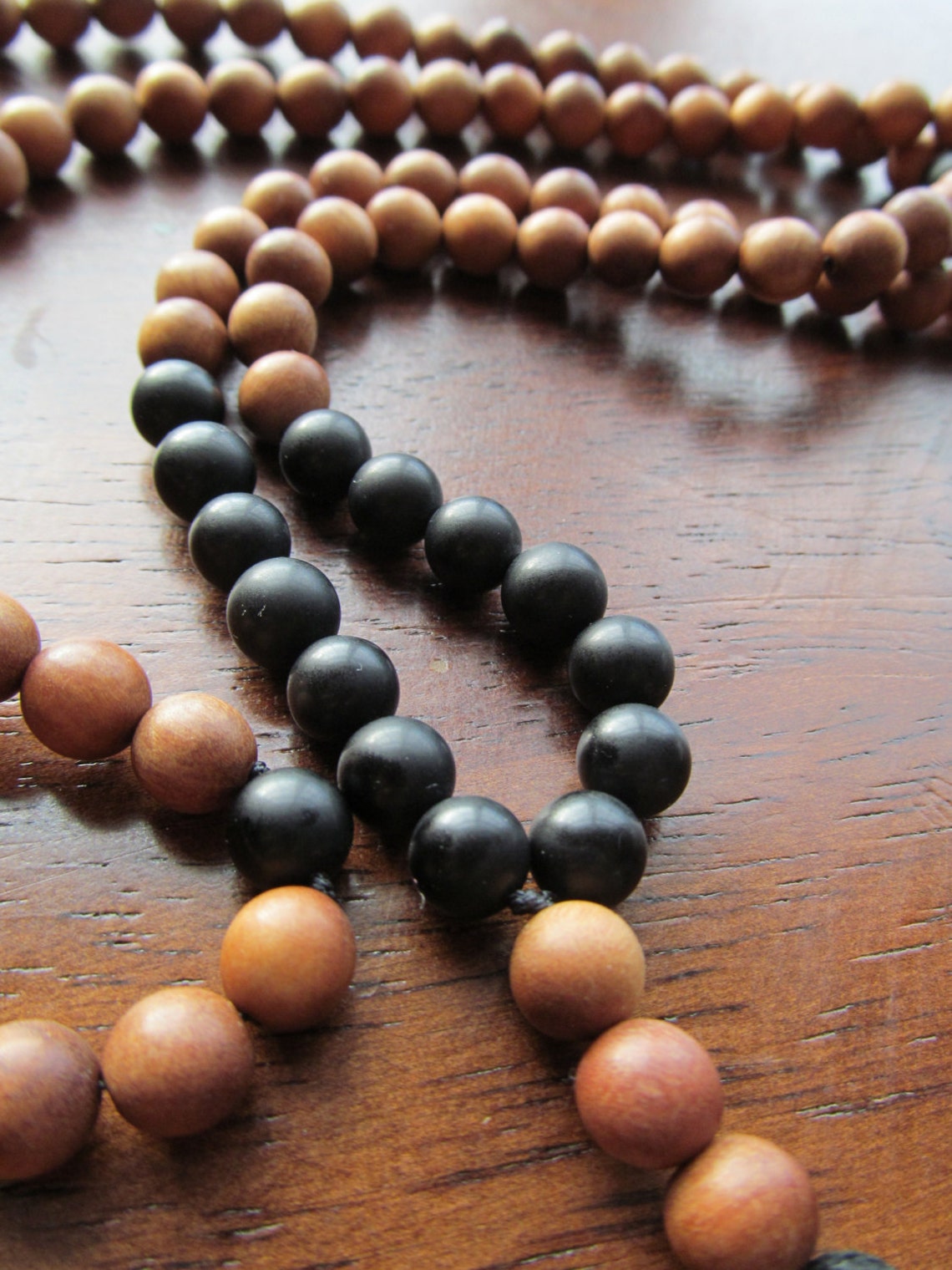 108 Bead Mala Matte Black Onyx and Sandalwood Long Necklace - Etsy