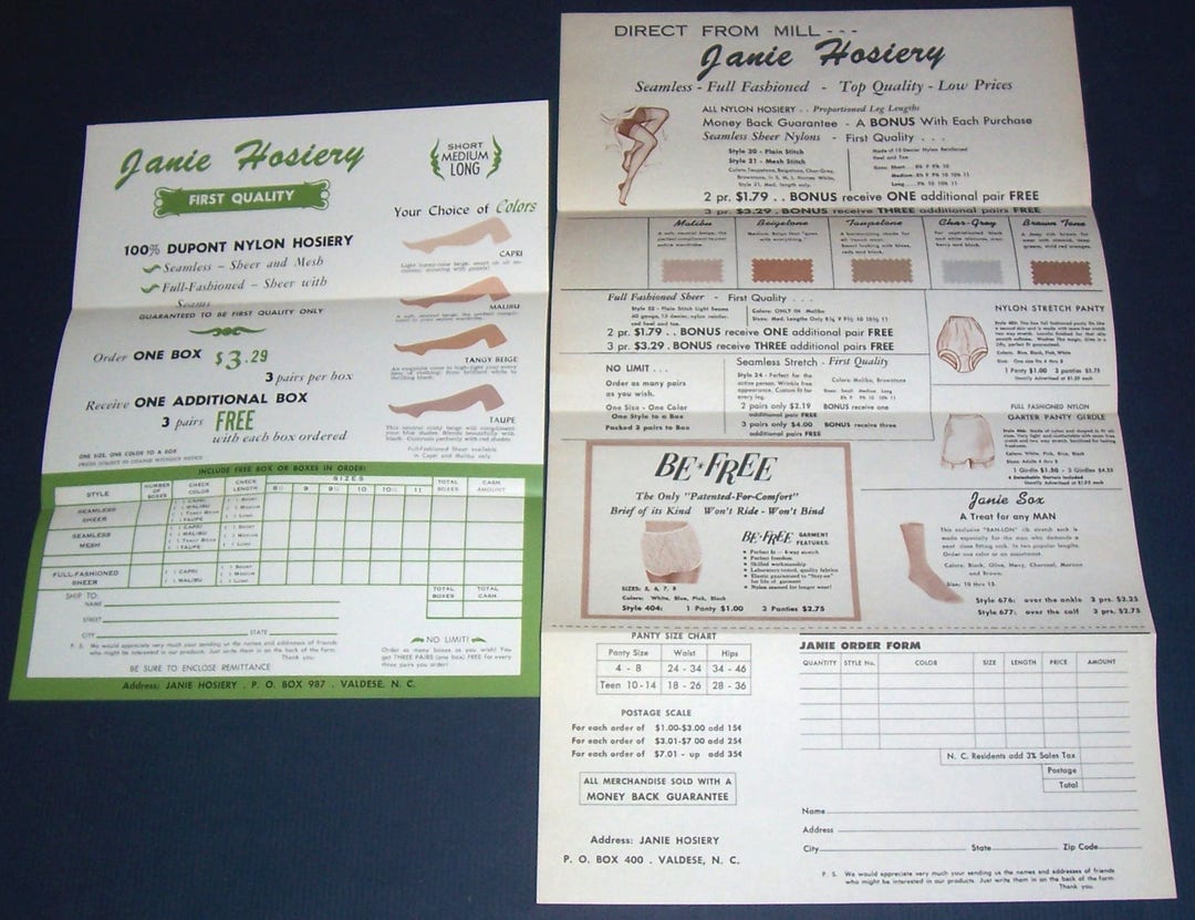 1960s Janie Hosiery Order Forms for Nylon Stockings & Panties - Etsy