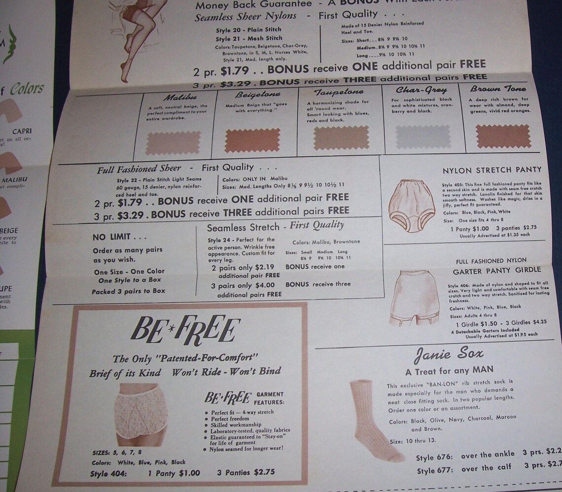 1960s Janie Hosiery Order Forms for Nylon Stockings & Panties - Etsy
