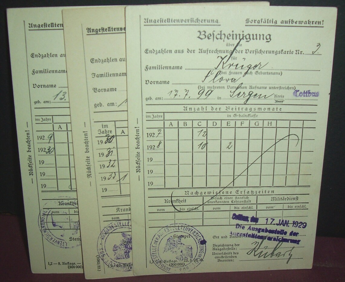 Three 1920s/30s German Insurance Cards - Etsy