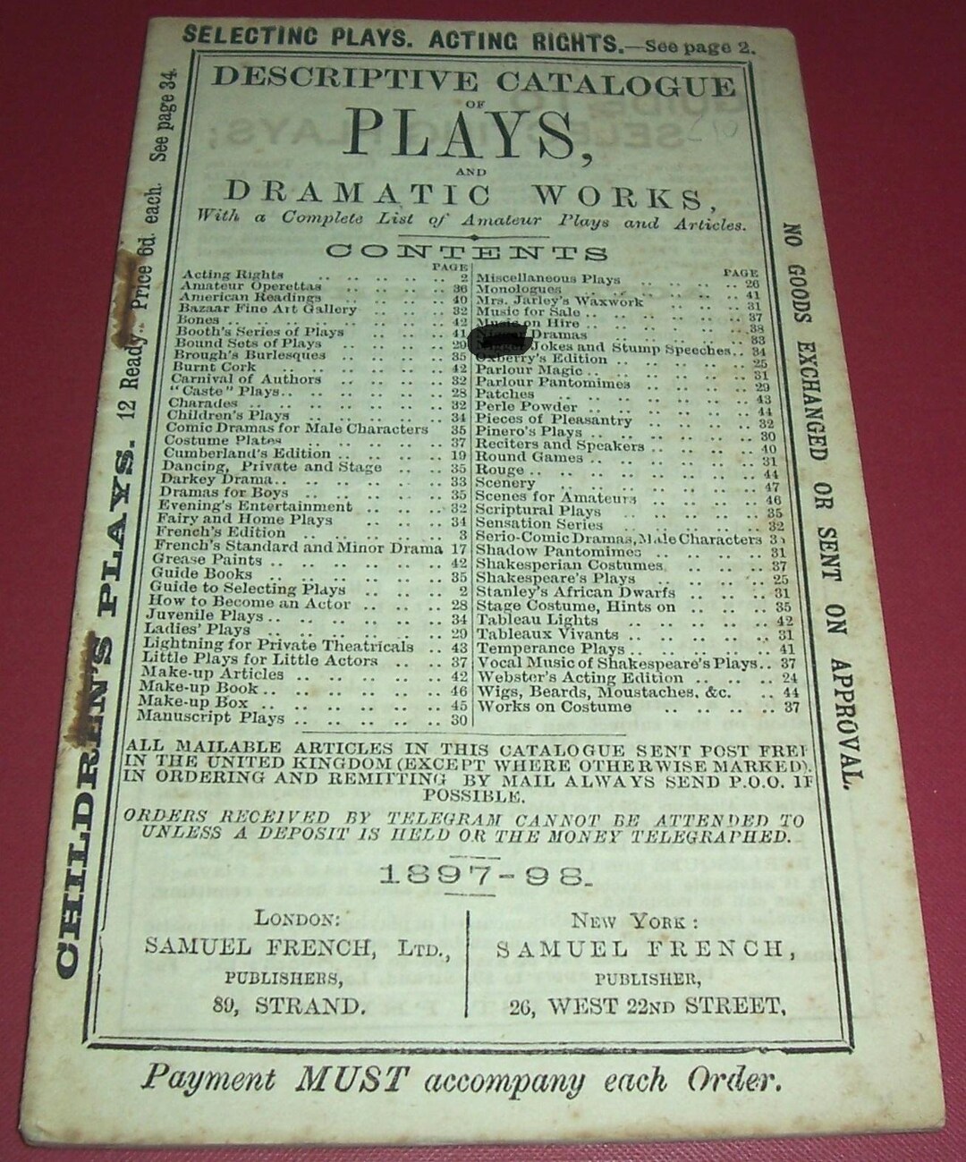 1897 Samuel French Plays Catalog - Etsy