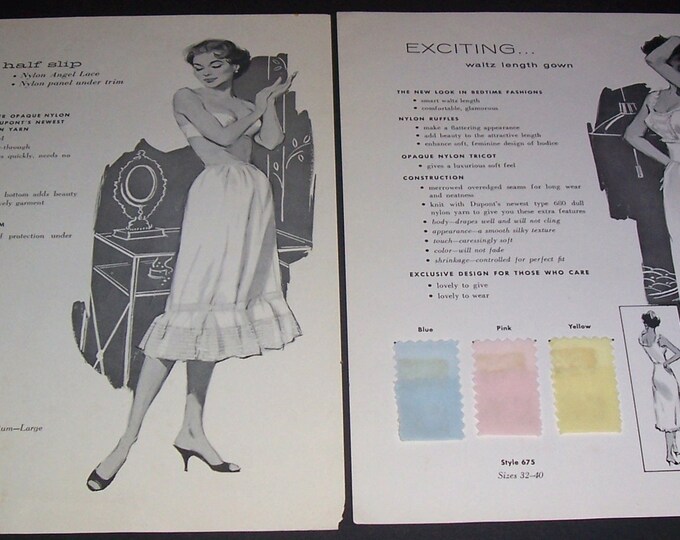 Five 1950s Wilknit Hosiery Slips Sell-sheets, With Samples in Origianl ...