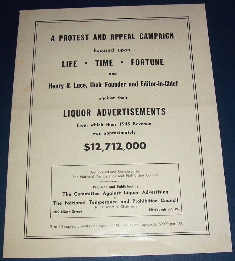 1949 National Temperance Council Protest Leaflet Anti-alcohol - Etsy