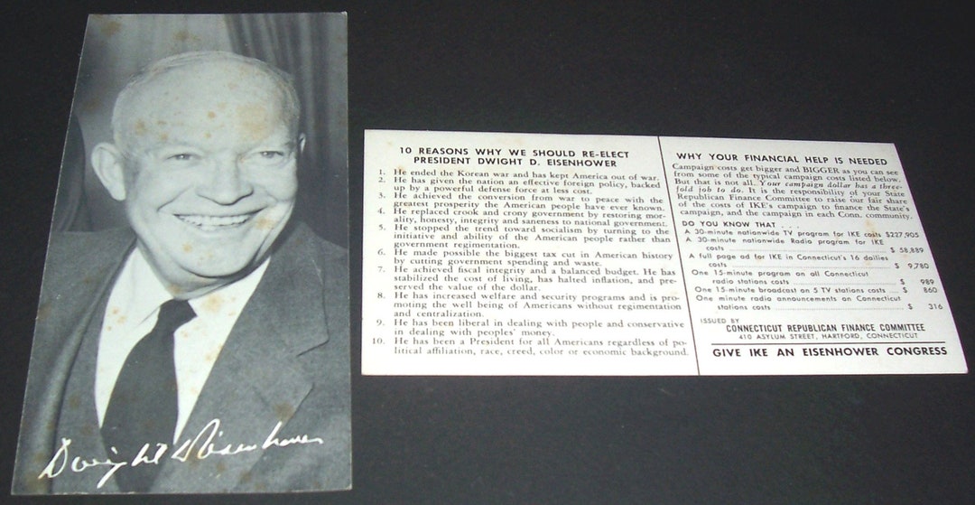 Two 1956 Re-elect Eisenhower Presidential Election Cards - Etsy