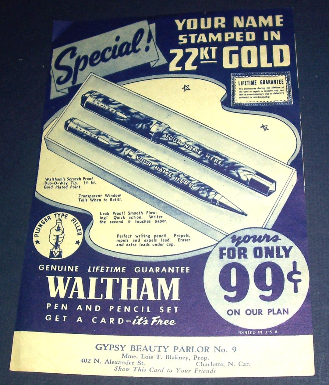 Vintage Waltham Fountain Pen Flyer - Etsy