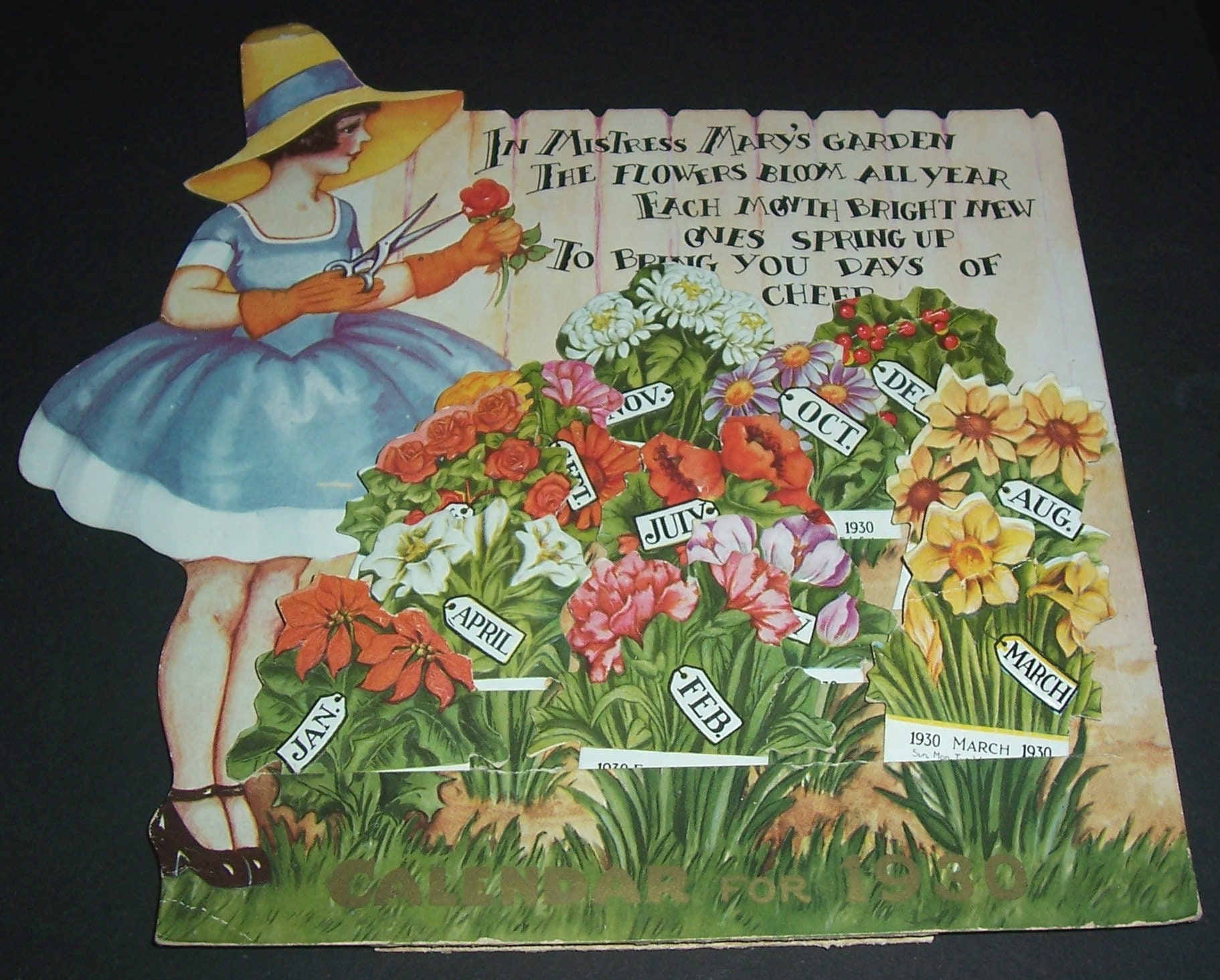 Two 1929 and 1930 Die-cut Pull-out Calendars, Flowers - Etsy