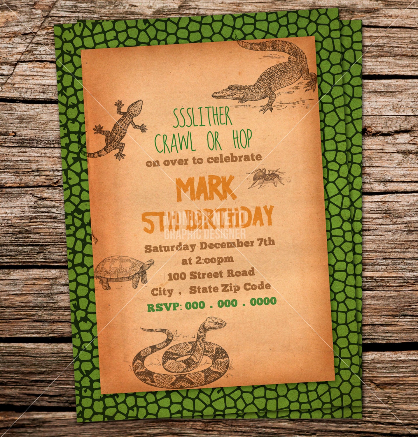Custom Printable Reptile Birthday Party Invitation/ Snake, Lizard ...