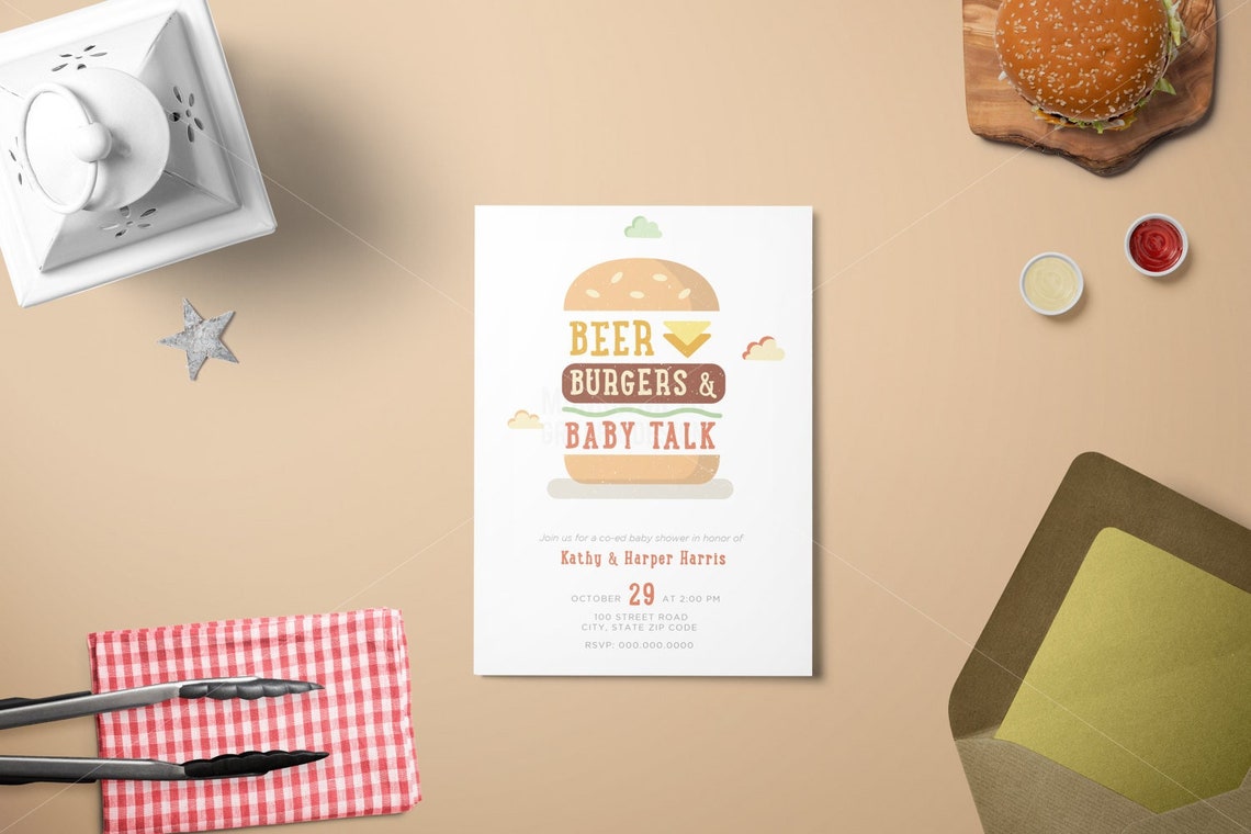 Burgers, Beer and Baby Talk Baby Shower/ Coed Baby Shower Invitation/ A ...