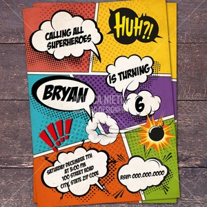 Printable Comic Book Super Hero Inspired Birthday Invitation ...