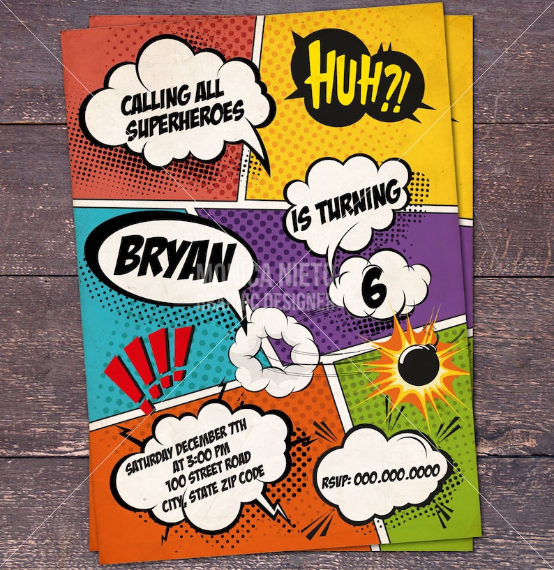 Printable Comic Book Super Hero Inspired Birthday Invitation ...
