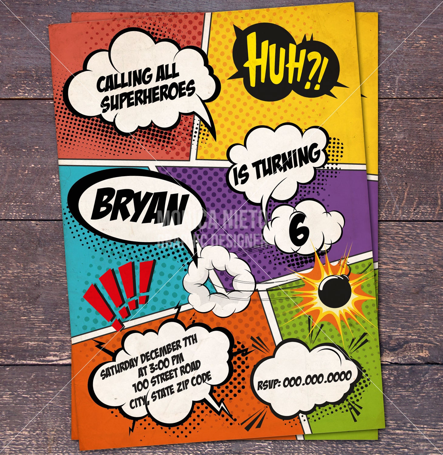 Printable Comic Book Super Hero Inspired Birthday Invitation ...