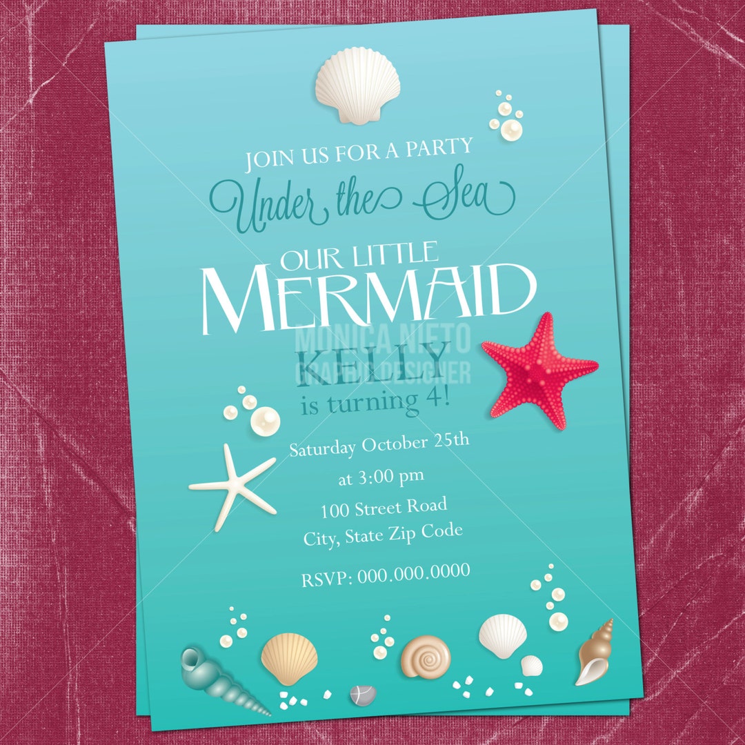 Printable Little Mermaid Birthday Invitation/ Under the Sea Birthday ...