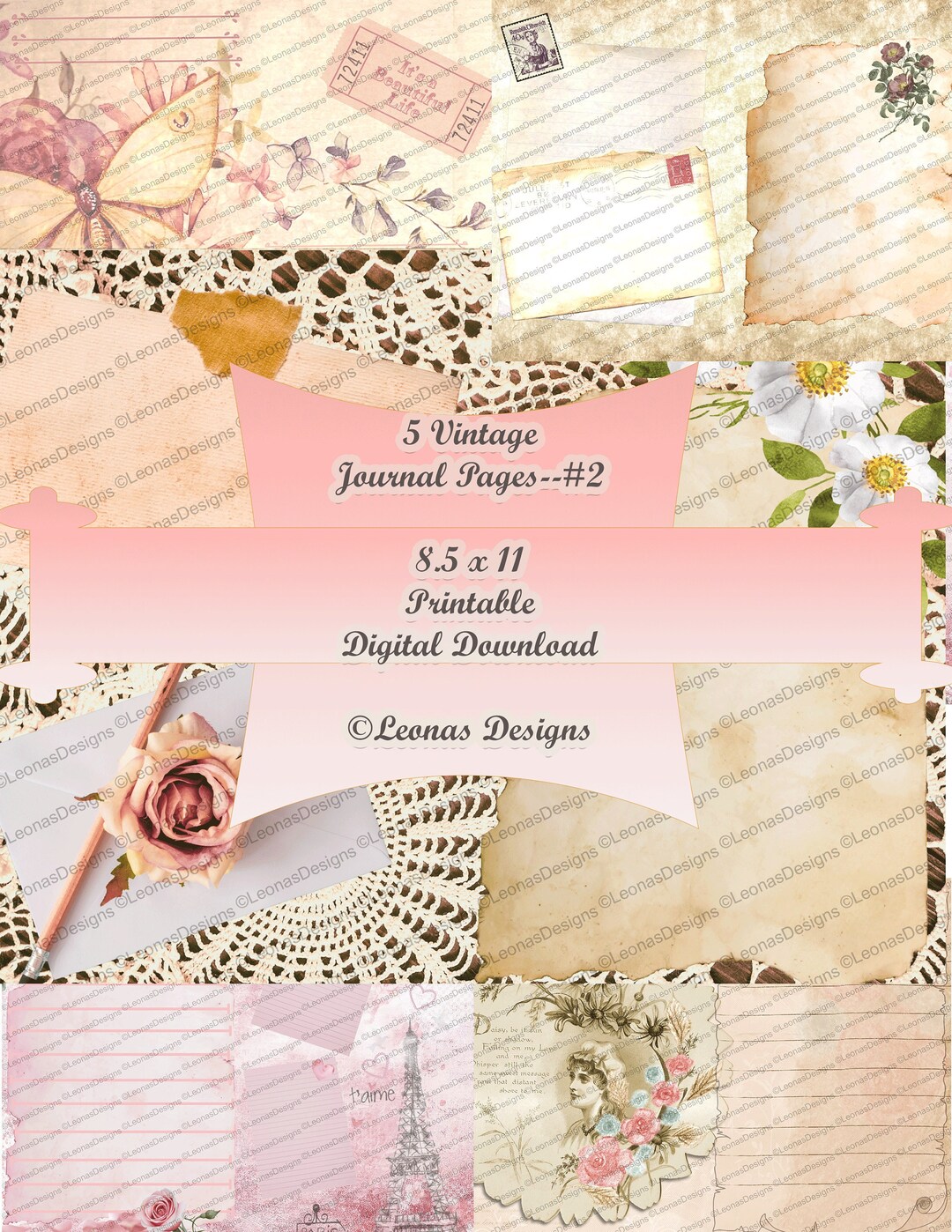 Vintage Journal Pages #2 - Printable 8.5x11 Journal Pages- -digital ...