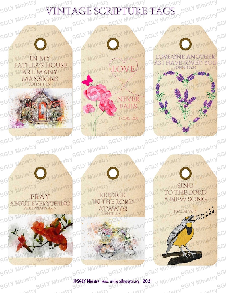 Vintage Scripture Journaling Tags-six (6) Printable With Bonus Lace ...