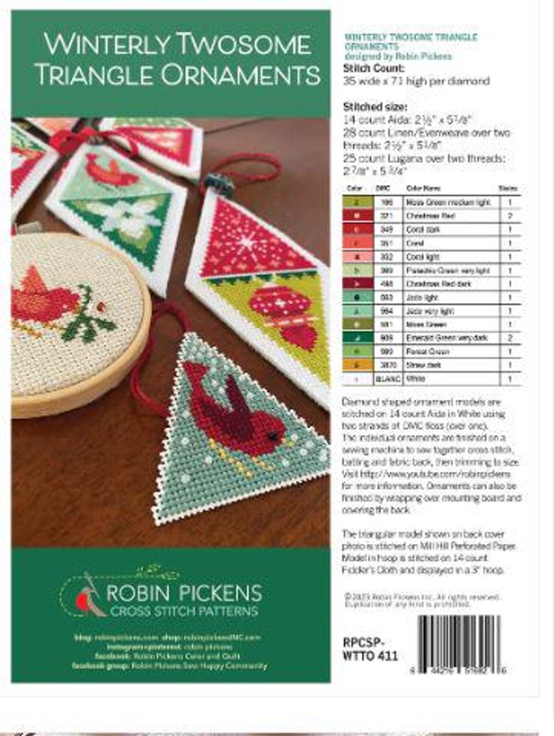 Winterly Twosome Triangle Ornaments Cross Stitch Pattern - Robin ...