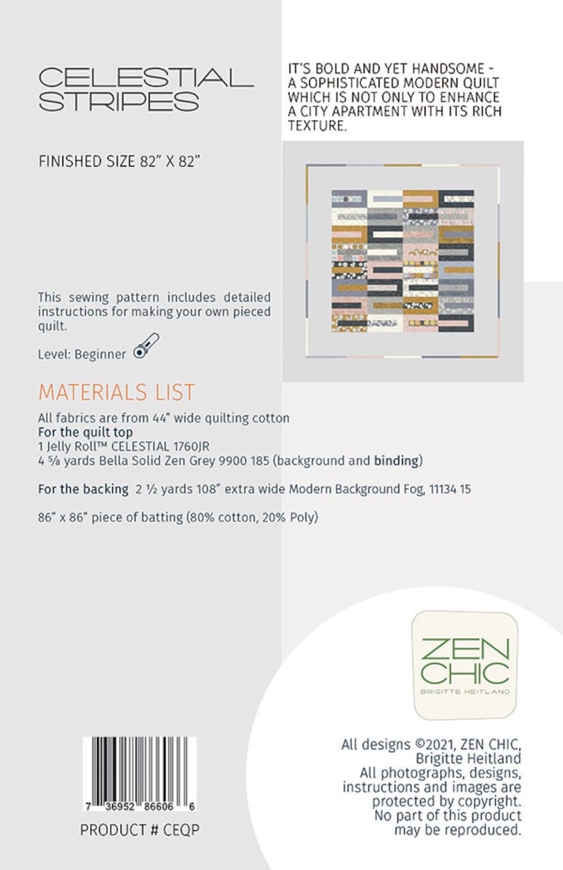 Celestial Stripes Quilt Pattern - Zen Chic - Brigitte Heitland - Moda - CEQP - Etsy