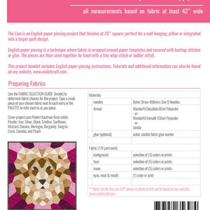 The Lion Quilt Pattern English Paper Piecing Violet Craft VC017 - Etsy