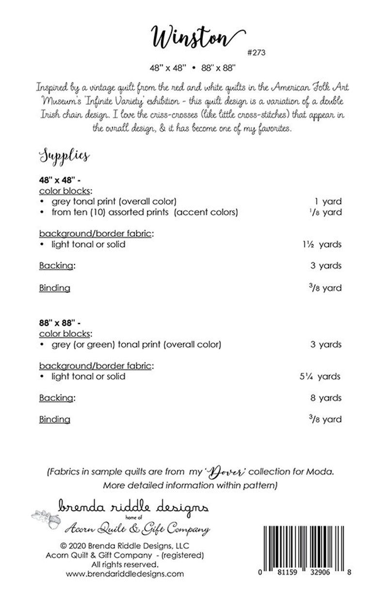 Winston Quilt Pattern Brenda Riddle Acorn Quilt and Gift | Etsy