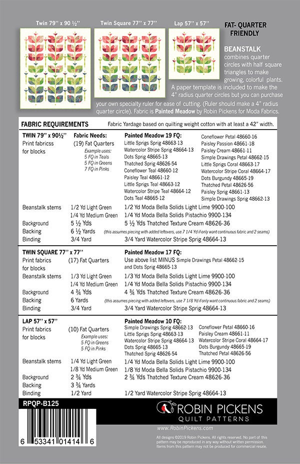 Beanstalk Quilt Pattern Painted Meadow Robin Pickens | Etsy