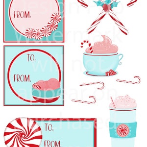 Peppermint Christmas Gift Tags & Stickers - Instant Download - Print ...