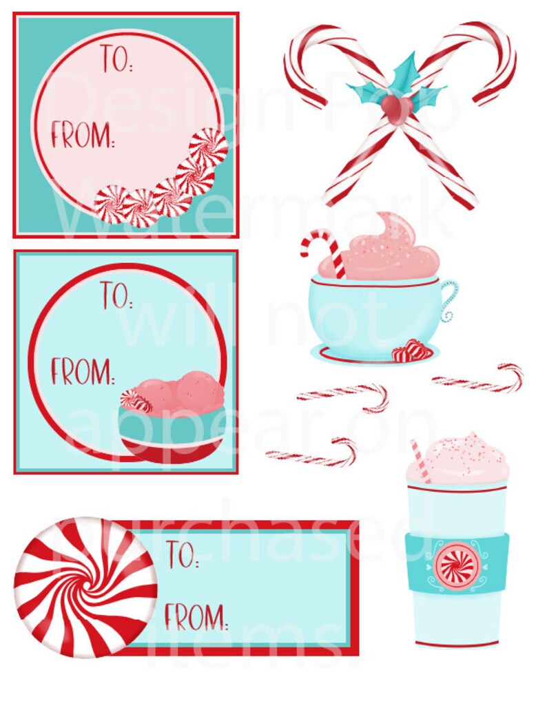 Peppermint Christmas Gift Tags & Stickers - Instant Download - Print ...