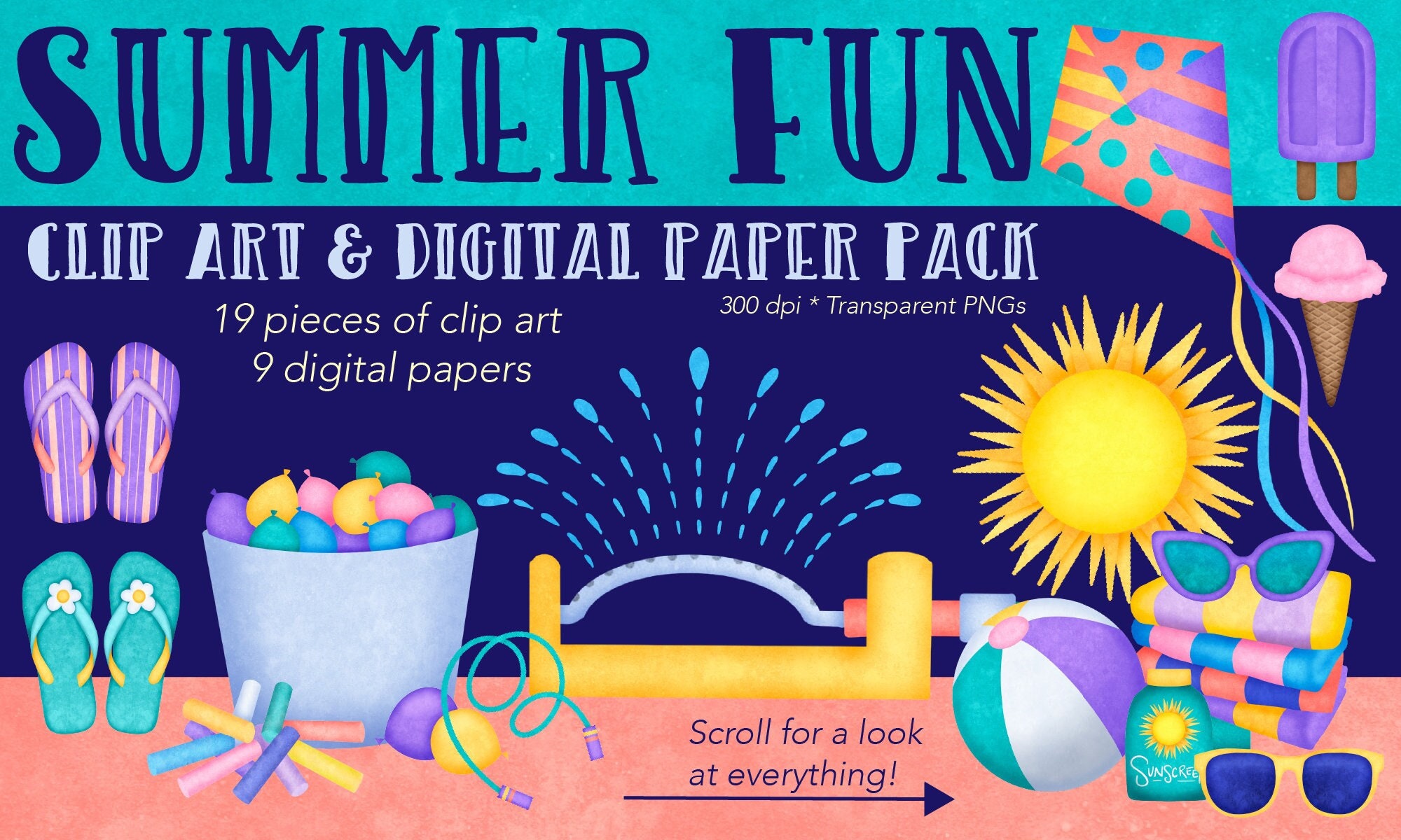 Summertime Fun Clip Art & Digital Paper Pack Scrapbooking Invitations ...