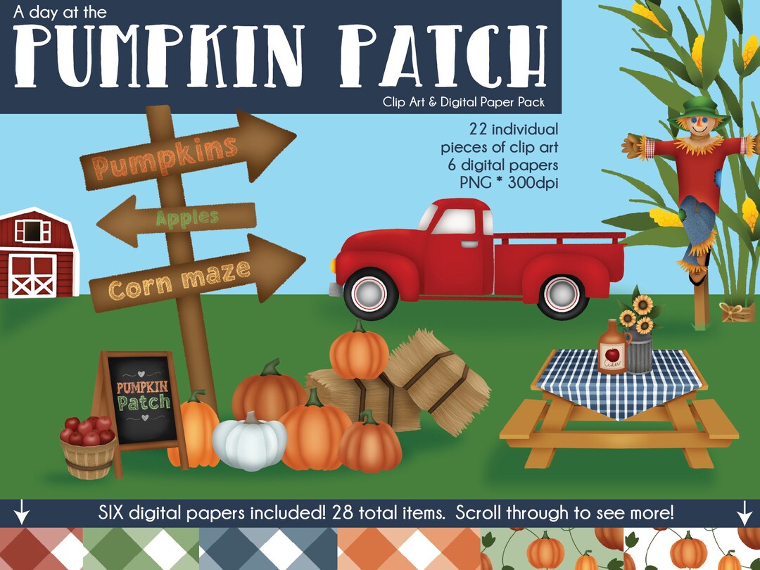A Day at the Pumpkin Patch Clip Art & Digital Paper Pack - Scrapbooking ...