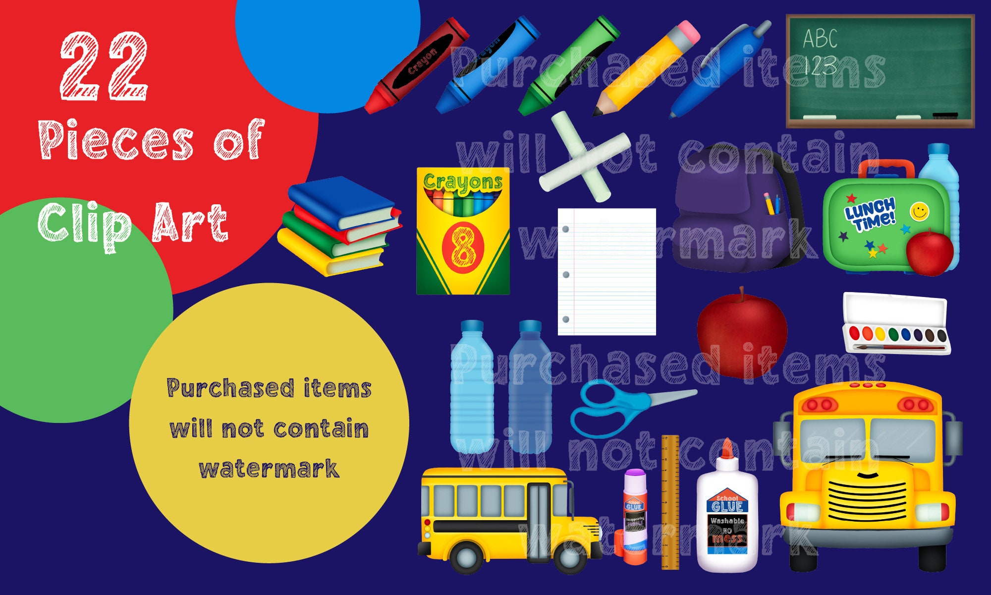 School Days Clip Art & Digital Paper Pack - Scrapbooking - Invitations ...