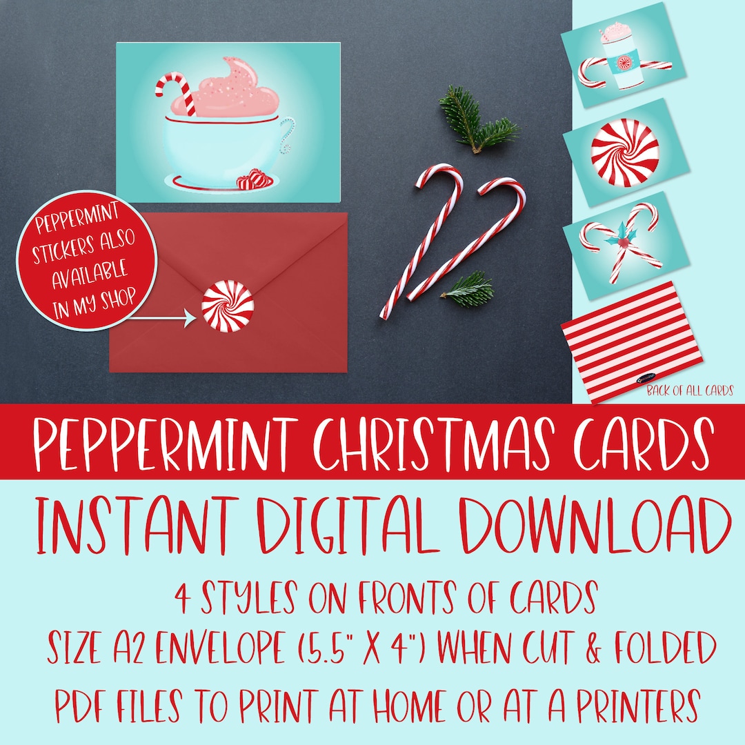 Peppermint Christmas Cards - Instant Download - Printable - Etsy