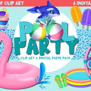 Pool Party Clip Art & Digital Paper Pack Scrapbooking Invitations ...
