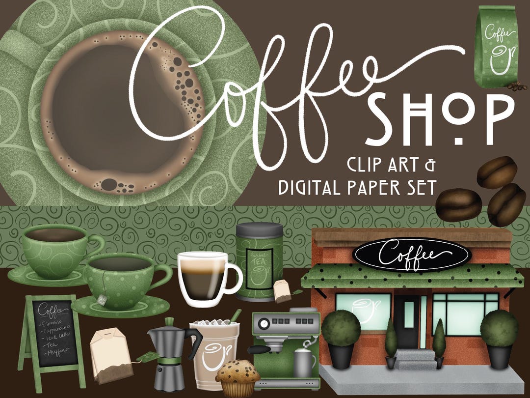 Coffee Shop Clip Art and Digital Paper Pack - Scrapbooking ...