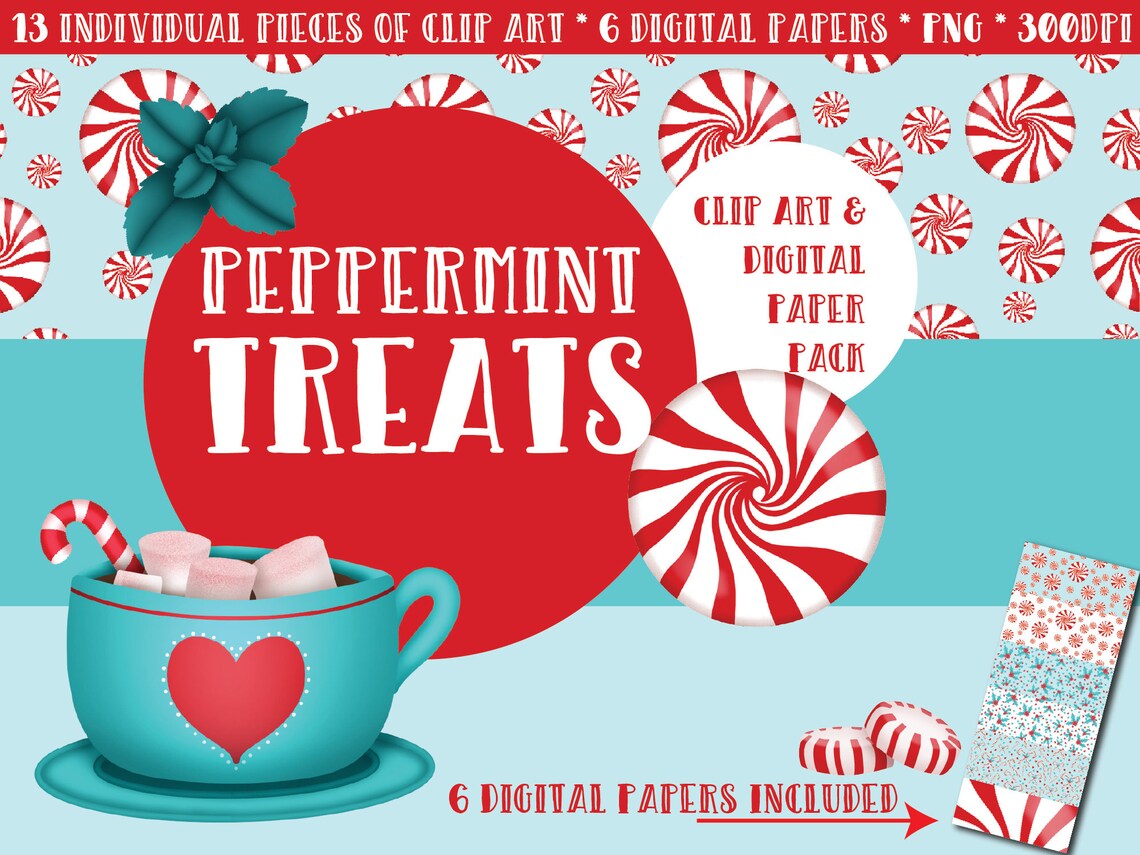 Peppermint Treats Clip Art & Digital Paper Pack - Scrapbooking ...
