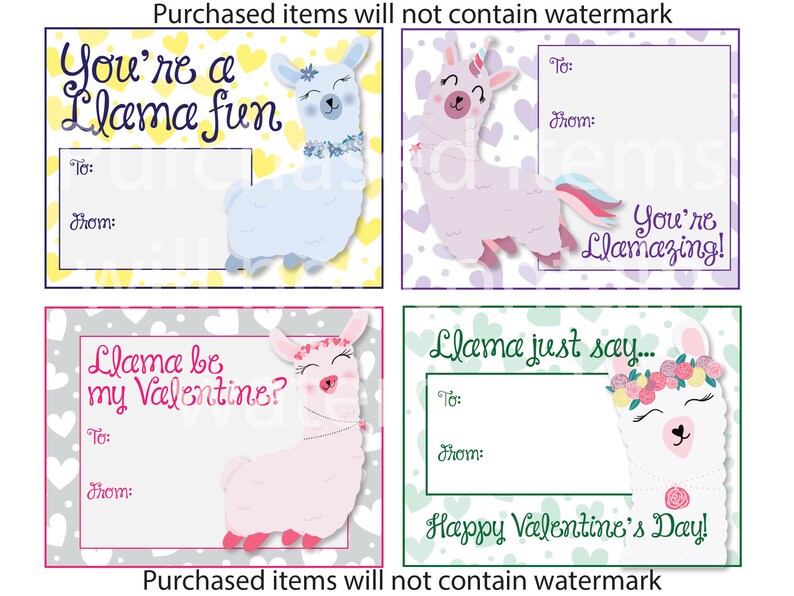 Llama Valentine's Day Kids Cards - Instant Download - Printable - Etsy