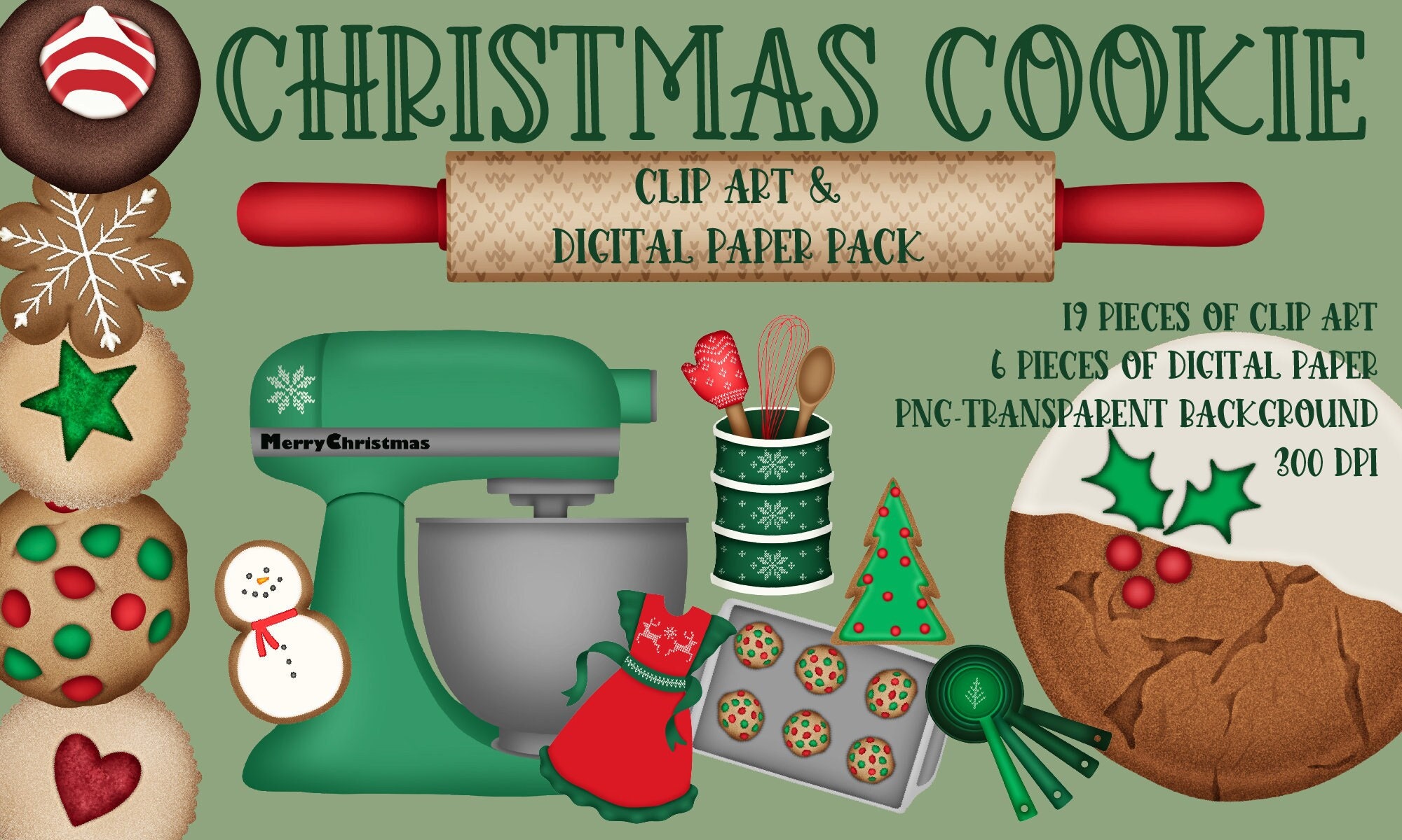 Christmas Cookie - Clip Art & Digital Paper Pack - Scrapbooking ...