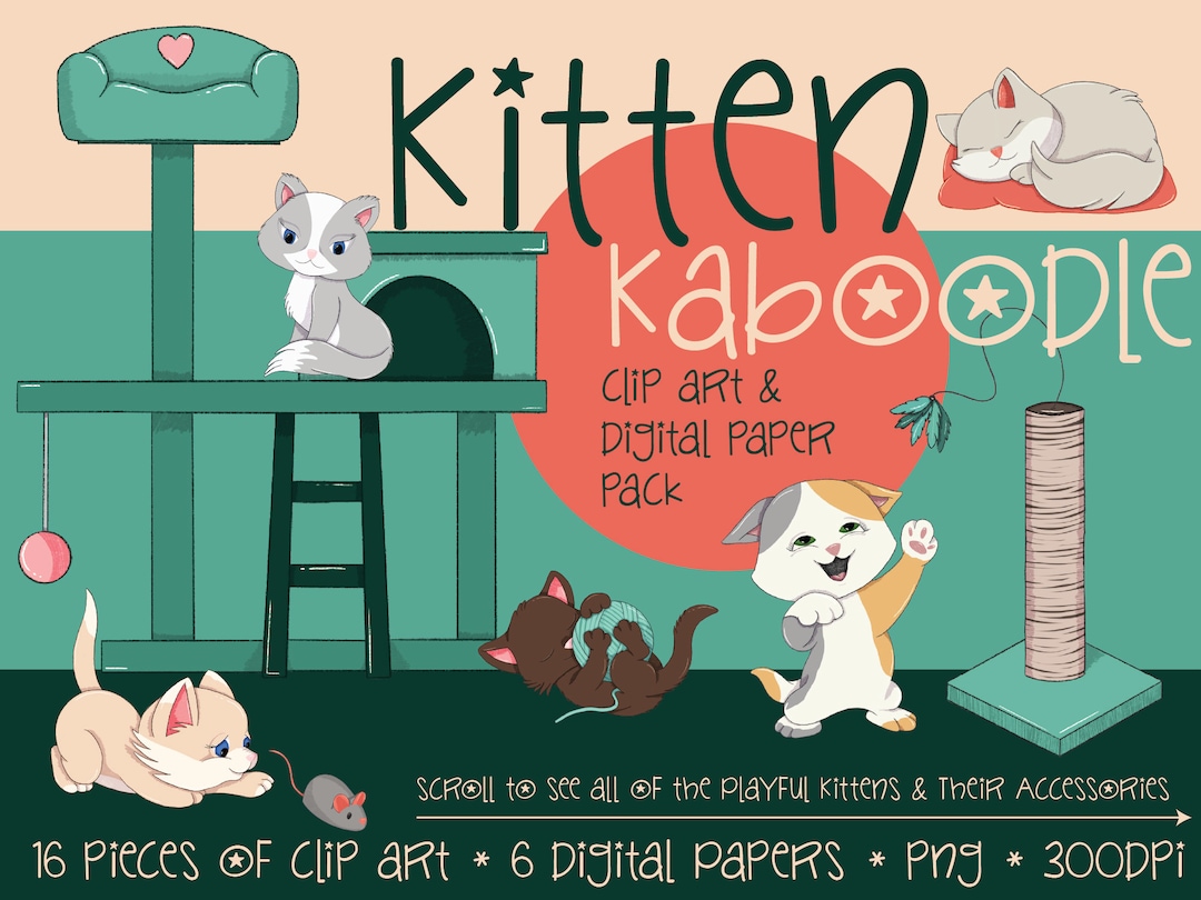 Kitten Caboodle Clip Art & Digital Paper Pack - Invitations - Cards ...