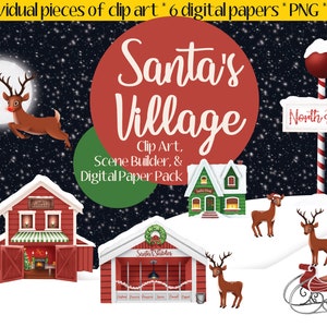 Santa's Village Clip Art & Digital Paper Pack - Scene Building ...