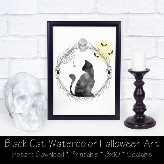 Black Cat Halloween Art Instant Download Printable Art | Etsy