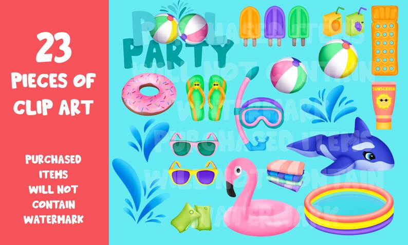 Pool Party Clip Art & Digital Paper Pack Scrapbooking Invitations ...