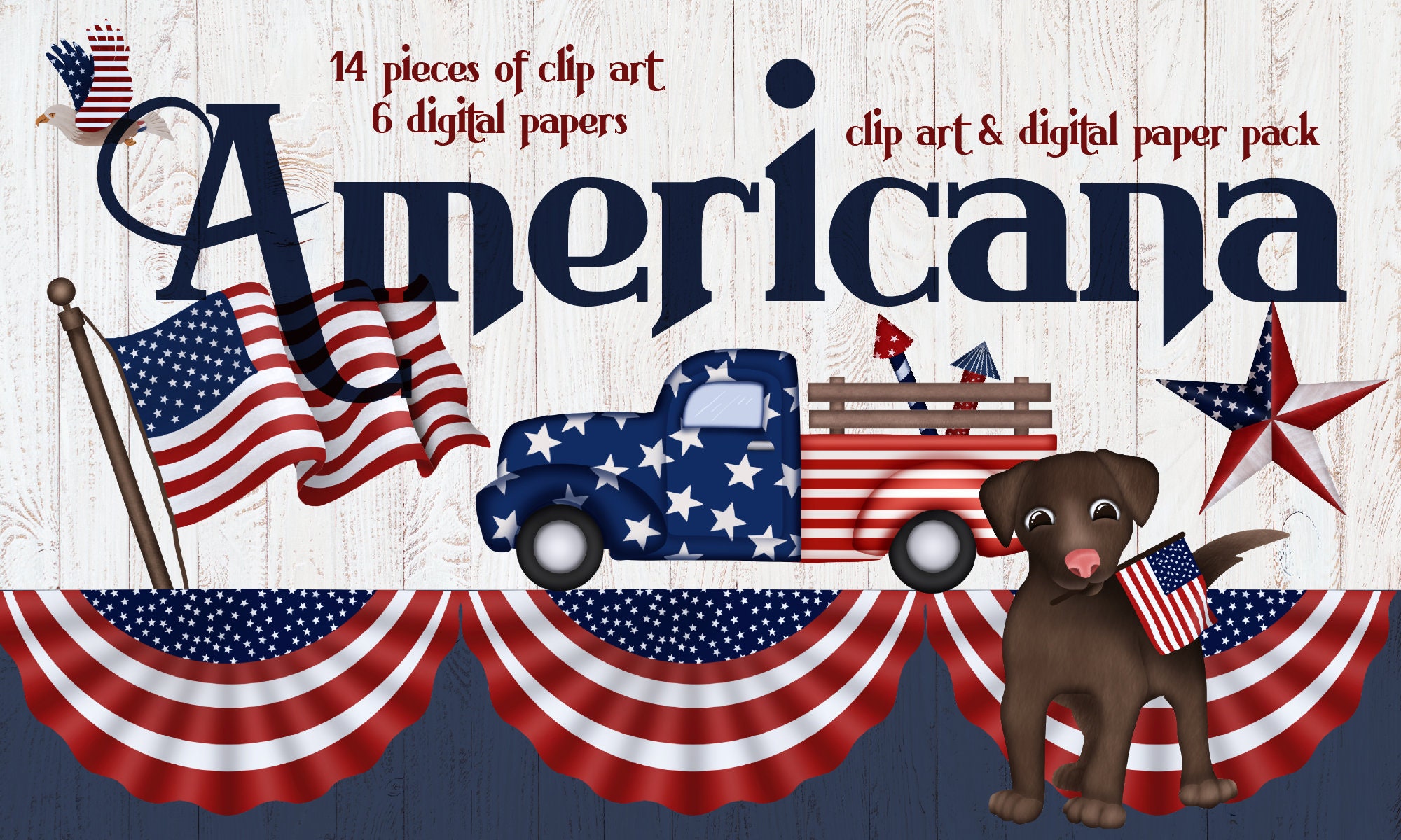 Americana Clip Art & Digital Paper Pack - Scrapbooking - Invitations ...