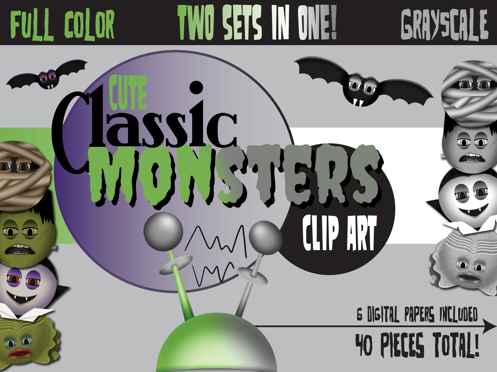 Classic Monsters Clip Art & Digital Paper Pack - Scrapbooking ...