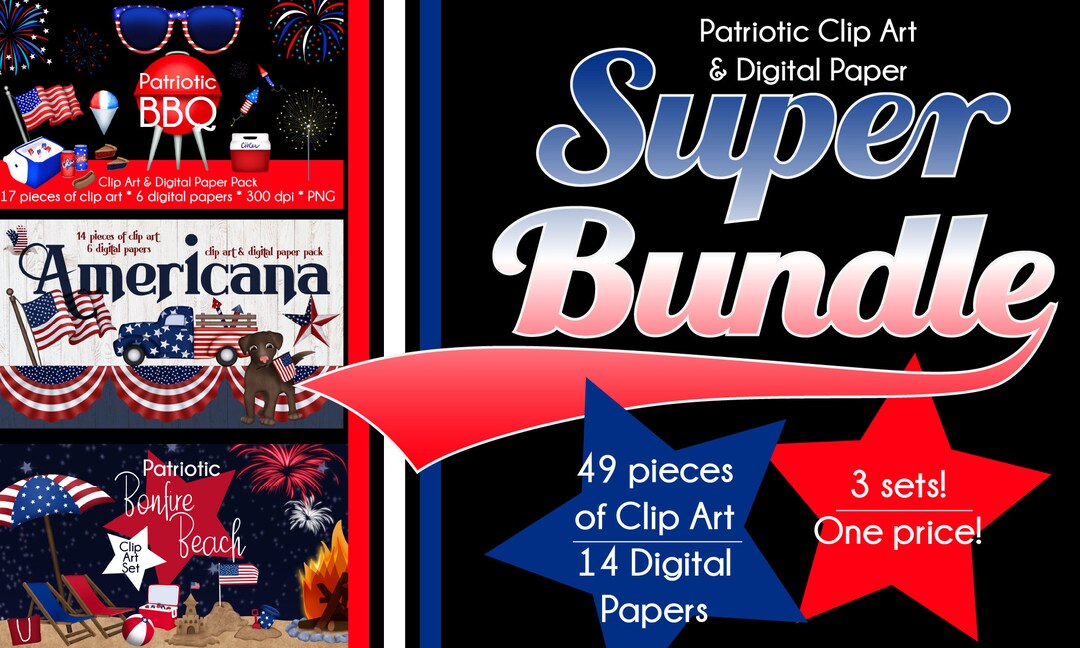 Patriotic SUPER BUNDLE Clip Art & Digital Paper MEGA Pack ...