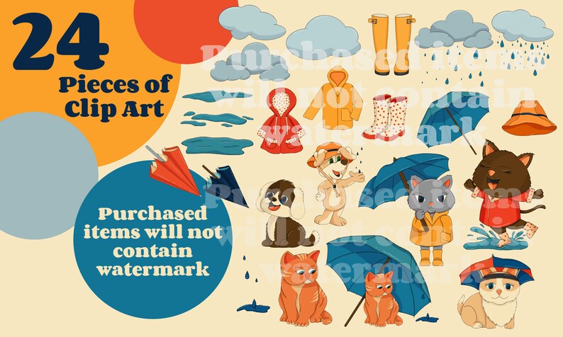 Raining Cats and Dogs Clip Art & Digital Paper Pack - Scrapbooking ...