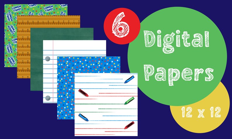 School Days Clip Art & Digital Paper Pack - Scrapbooking - Invitations ...