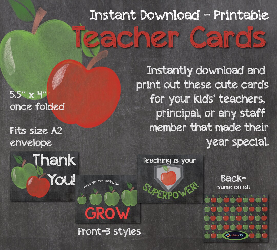 Instant Download Teacher Cards - Etsy
