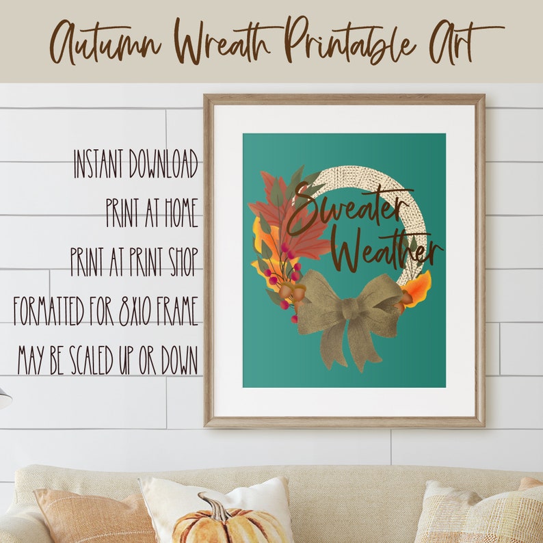 Sweater Weather Autumn Wreath Printable Art - Instant Download - Etsy