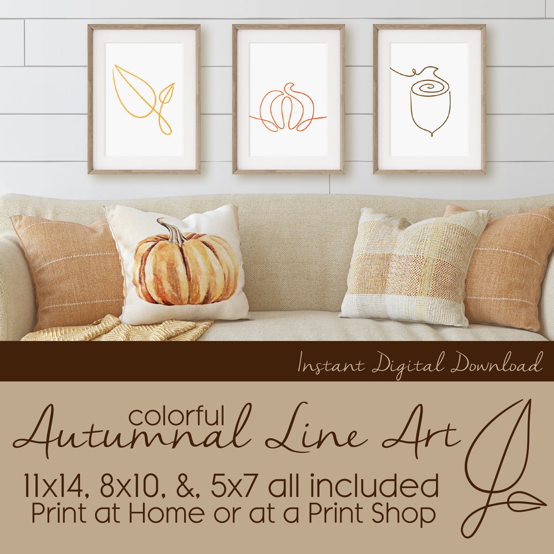 Autumnal Line Art - Colorful - Instant Download - Printable - 3 Sizes ...