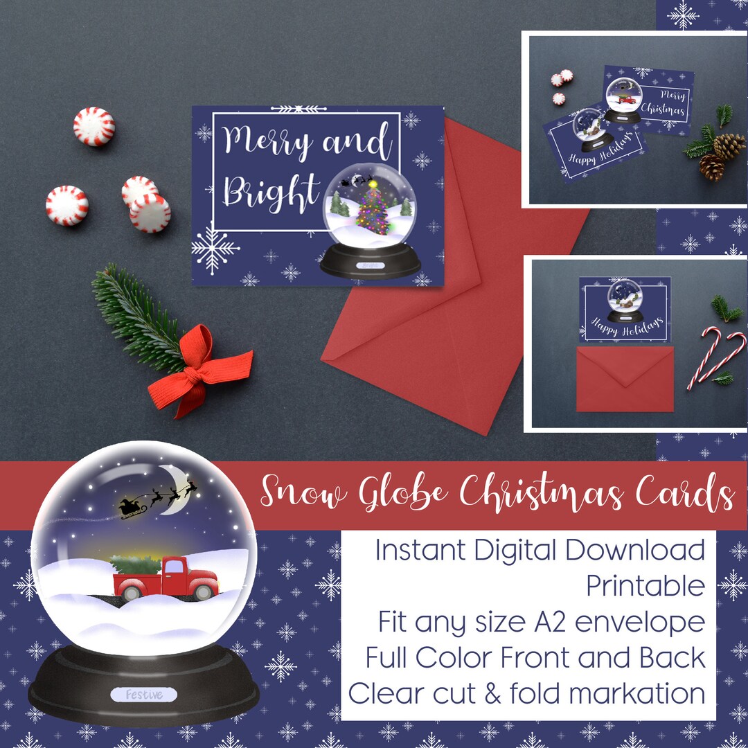 Snow Globe Christmas Cards - Instant Download - Printable - Etsy