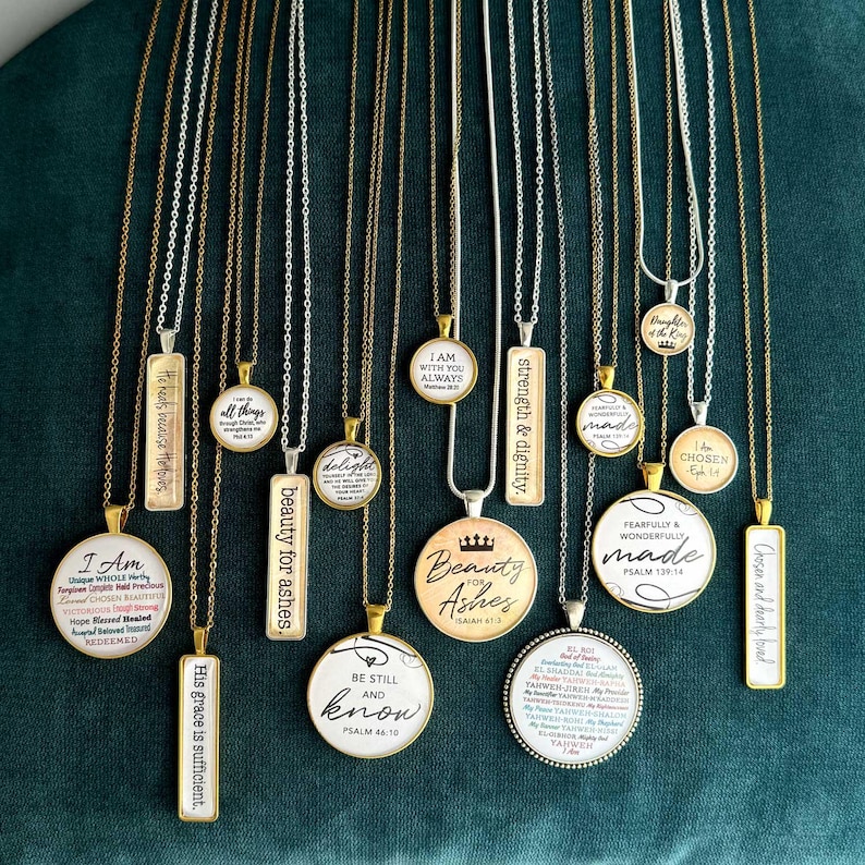Rectangle Scripture Pendant Necklace: Beauty for Ashes, Chosen and ...